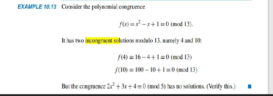 Solved EXAMPLE 10.13 Consider the polynomial congruence | Chegg.com