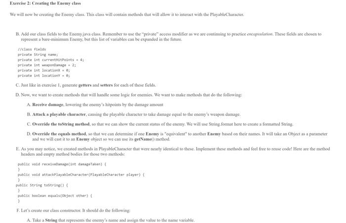 Solved Exercise 2: Creating the Enemy class We will now be | Chegg.com