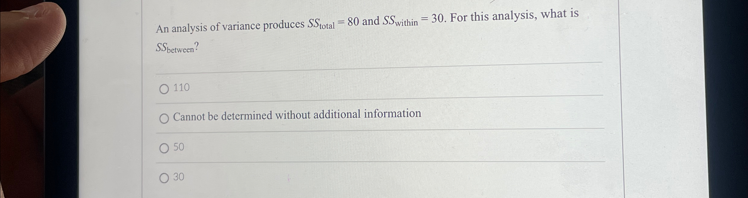 Solved An analysis of variance produces SStotal =80 ﻿and | Chegg.com