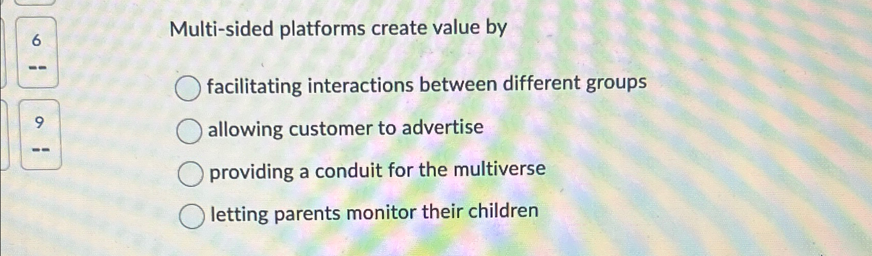 Solved Multi-sided platforms create value byfacilitating | Chegg.com