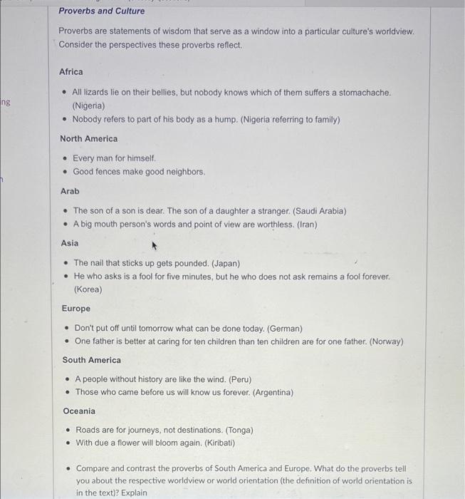 Proverbs and Culture Proverbs are statements of | Chegg.com