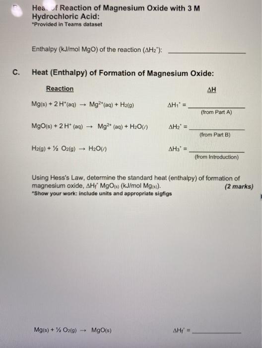 Solved Thermochemistry: Determination of the Heat of | Chegg.com