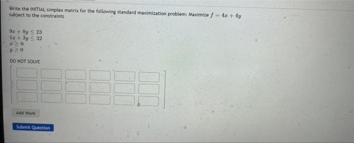 Solved Write the INITIAL simplex matrix for the following | Chegg.com