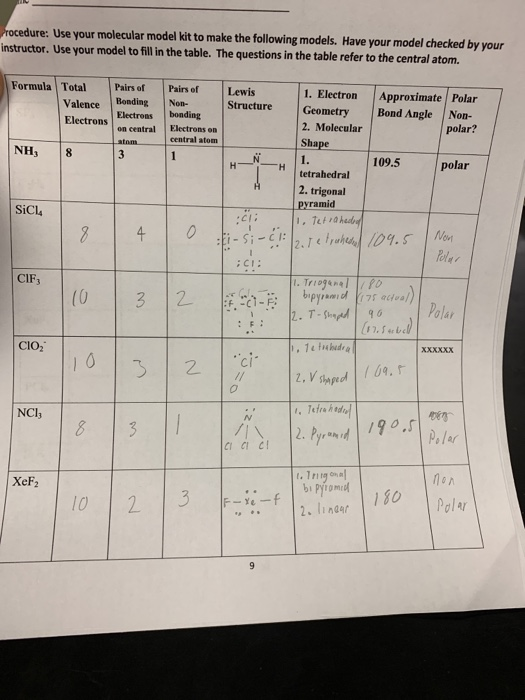 Solved ocedure: Use your molecular model kit to make the | Chegg.com
