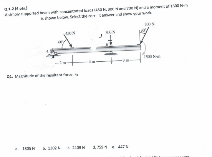 Solved 450N,300N and 700 ﻿N 1500N-mis shown below. Select | Chegg.com