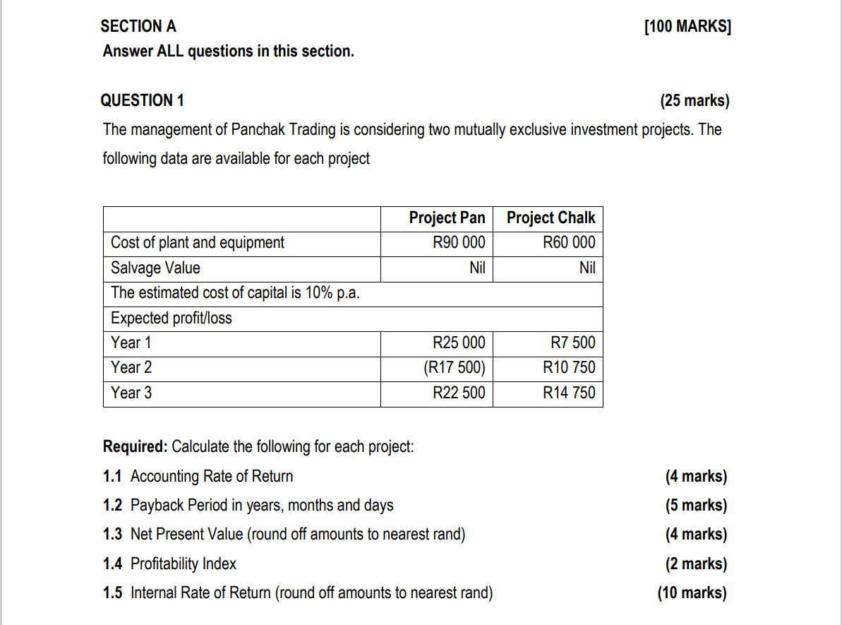 Solved Answer all questions from 1.1 ﻿to 1.5 ﻿SECTION A | Chegg.com