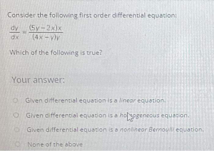 Solved Consider the following first order differential | Chegg.com