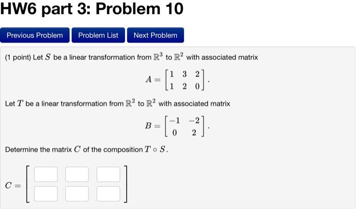 Solved (1 point) Let S be a linear transformation from R3 to | Chegg.com