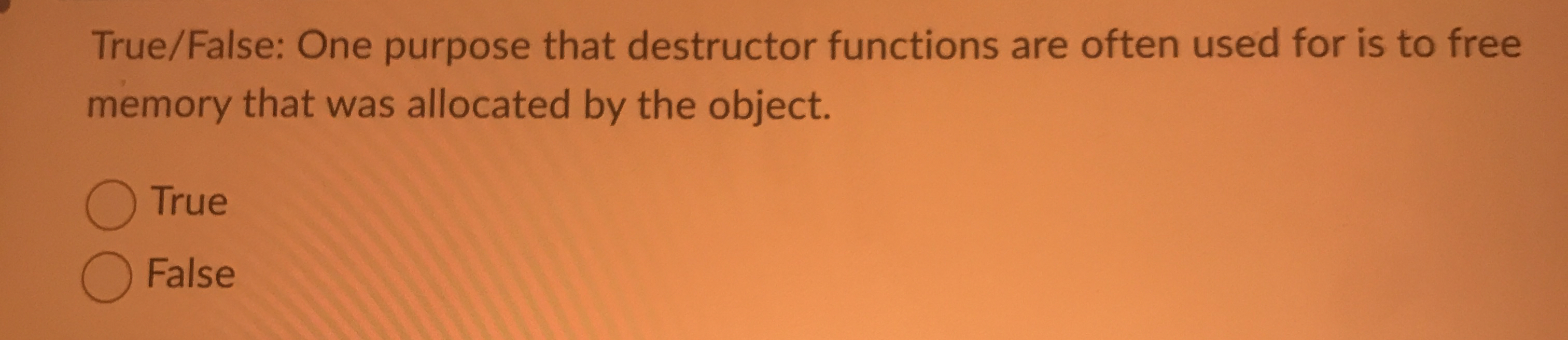 Solved True/False: One purpose that destructor functions are | Chegg.com