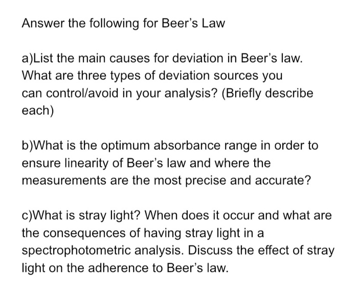 Solved Answer the following for Beer's Law a)List the main | Chegg.com