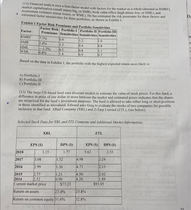 Solved 111) Based on the selected finacial data, presented | Chegg.com