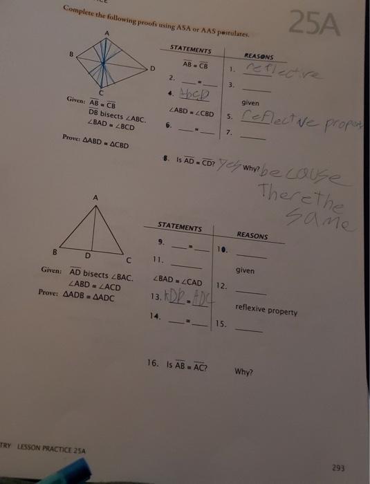 Solved B Complete the following proofs using ASA or AAS | Chegg.com