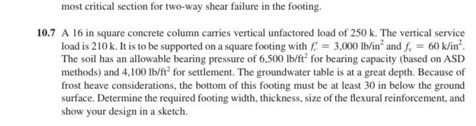 Solved most critical section for two-way shear failure in | Chegg.com