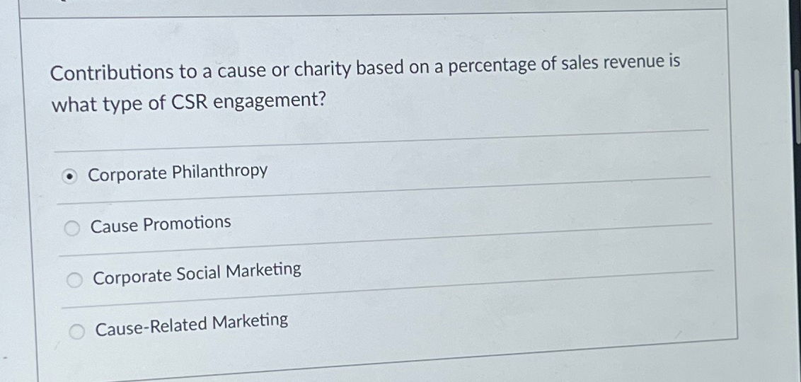Solved Contributions to a cause or charity based on a | Chegg.com
