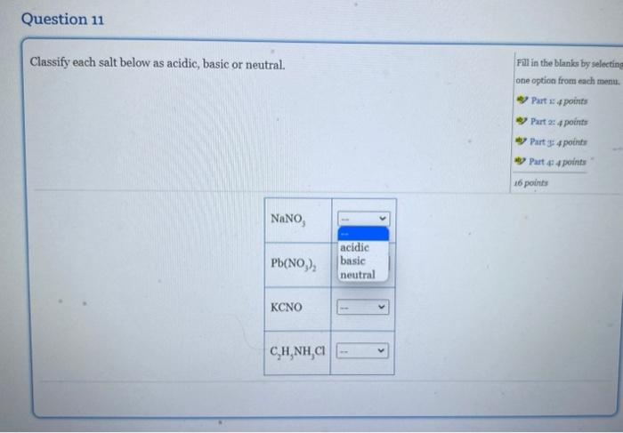 Solved Classify each salt below as acidic, basic or neutral. | Chegg.com