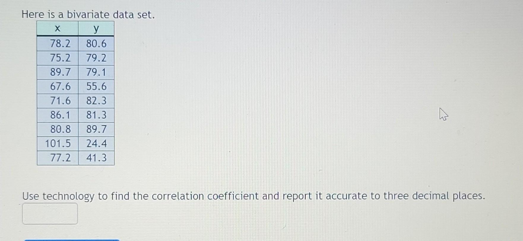 Solved Here is a bivariate data set. Use technology to find | Chegg.com