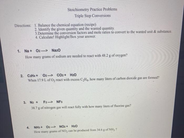 Solved Stoichiometry Practice Problems Triple Step | Chegg.com