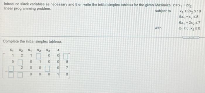 Solved Introduce slack variables as necessary and then write | Chegg.com