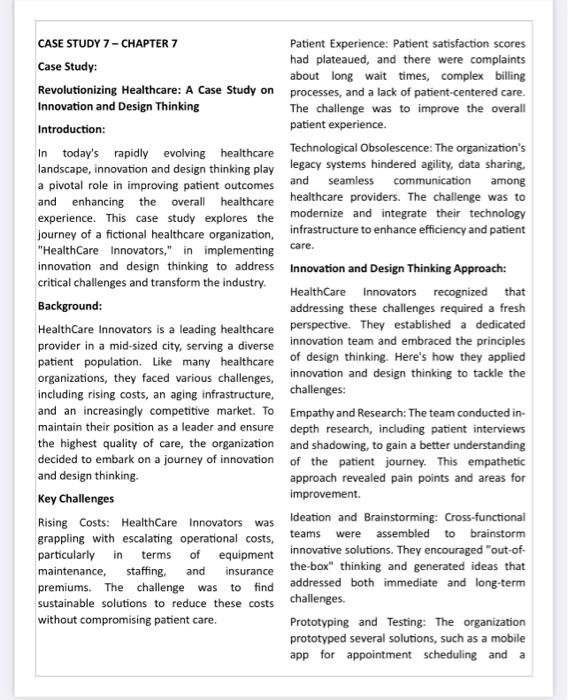 Solved CASE STUDY 7-CHAPTER 7 Case Study: Revolutionizing | Chegg.com