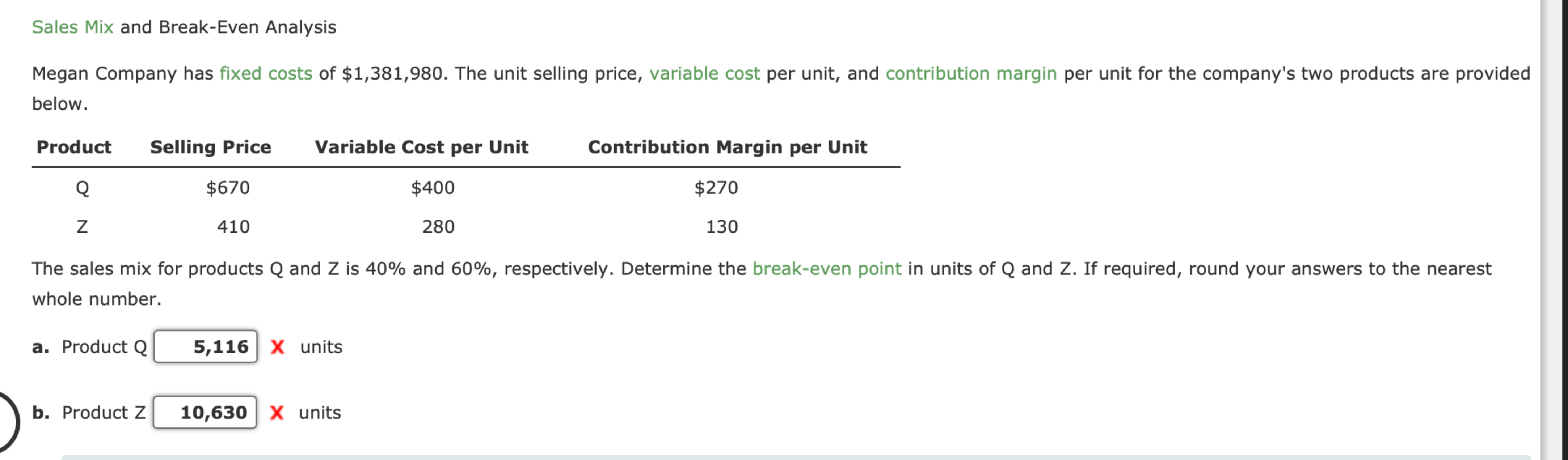 Sales Mix and Break-Even AnalysisMegan Company has | Chegg.com