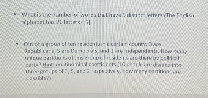Solved What is the number of words that have 5 distinct | Chegg.com