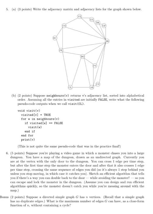 5. (a) (3 points) Write the adjacency matrix and | Chegg.com