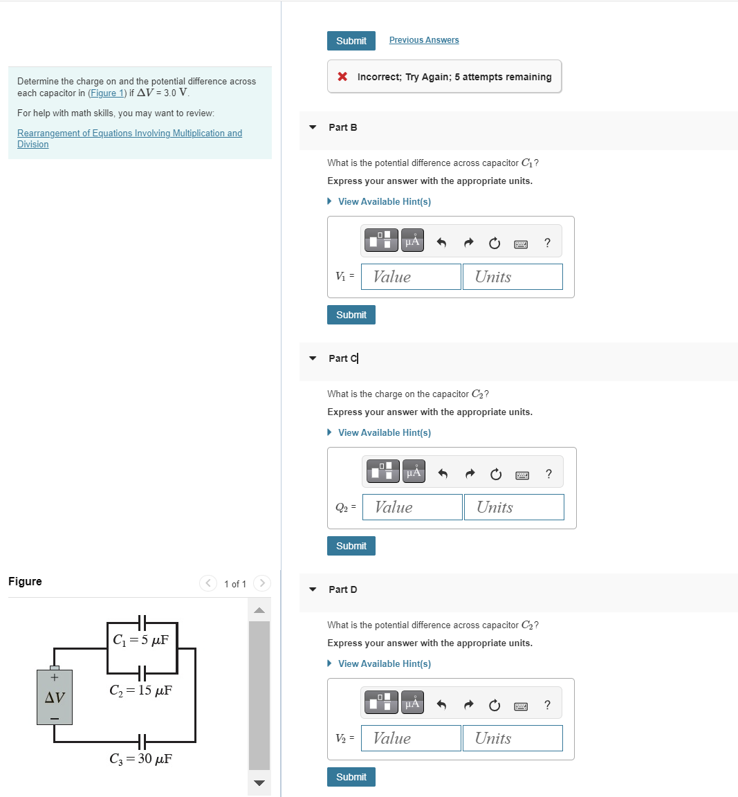 Solved Determine the charge on and the potential difference | Chegg.com