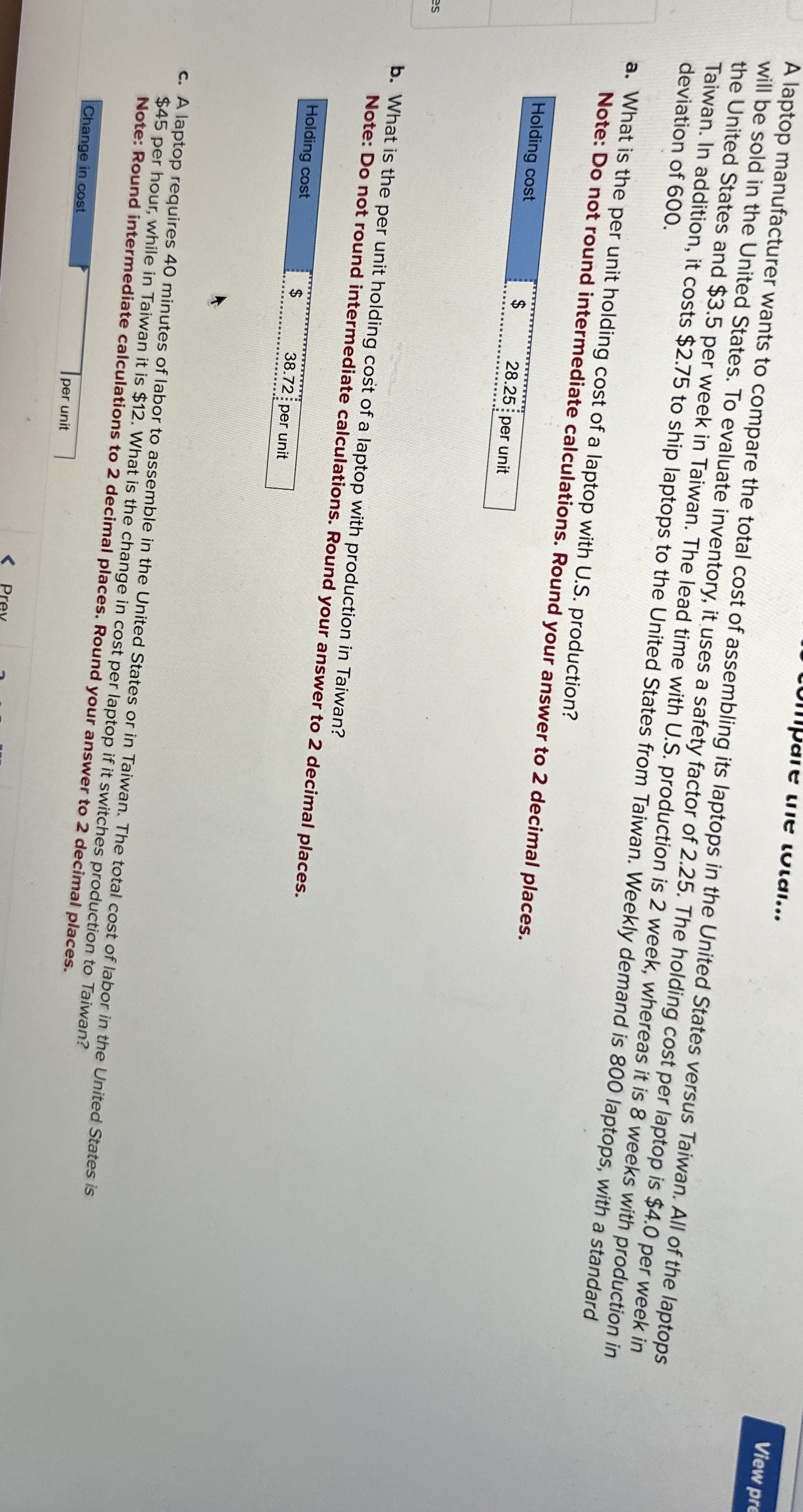 A laptop manufacturer wants to compare the total cost | Chegg.com