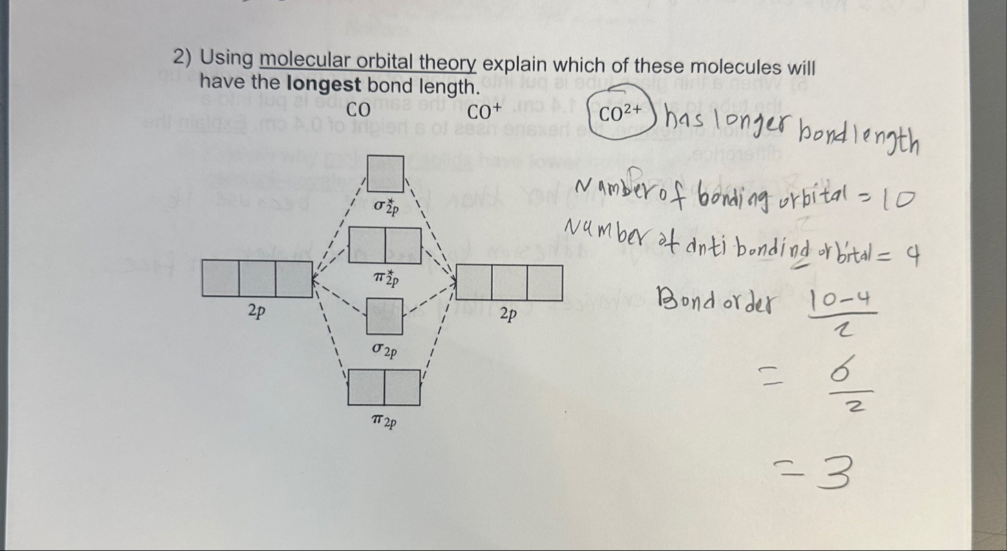 Solved Using molecular orbital theory explain which of these | Chegg.com