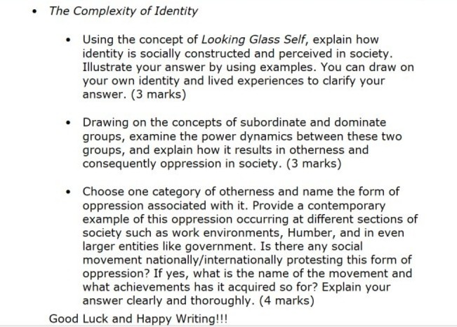Solved The Complexity of Identity Using the concept of | Chegg.com