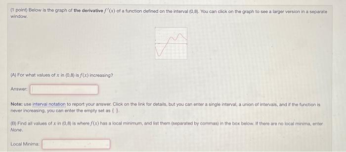 Solved (1 point) Below is the graph of the derivative f′(x) | Chegg.com