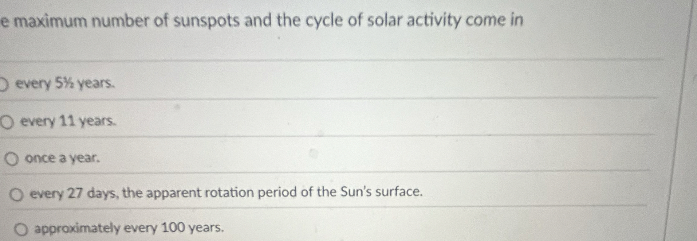 Solved e maximum number of sunspots and the cycle of solar | Chegg.com