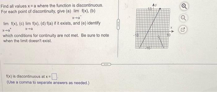 Solved Find all values x=a where the function is | Chegg.com