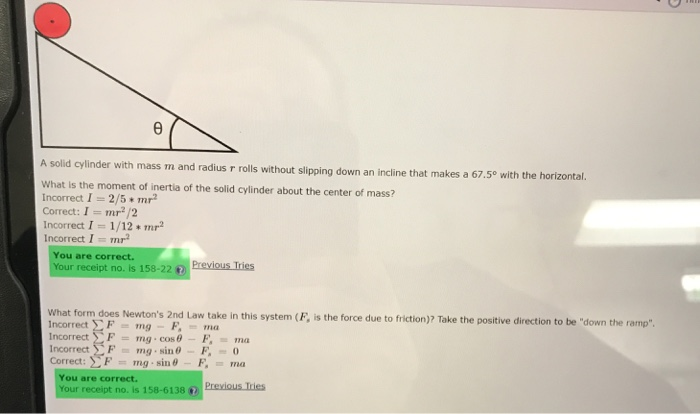 Solved A solid cylinder with mass m and radius r rolls | Chegg.com