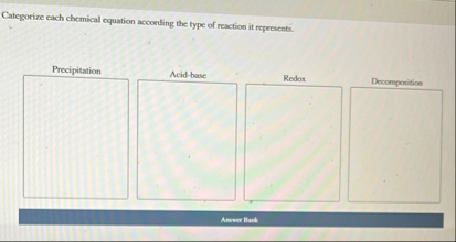 Solved Categorize each chemical equation accoeding the type | Chegg.com