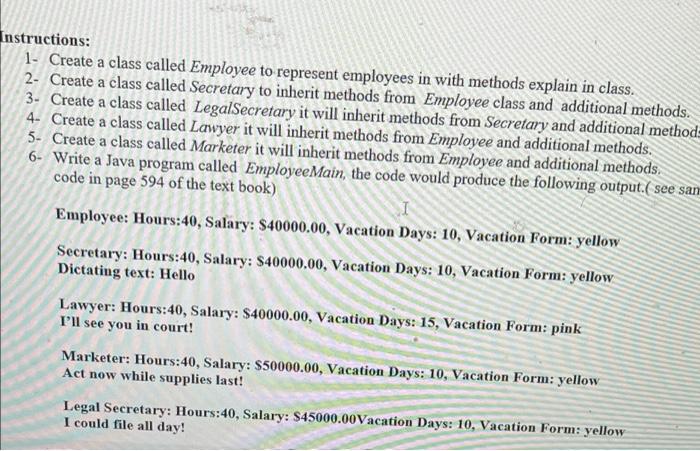Solved Instructions: 1- Create a class called Employee to | Chegg.com