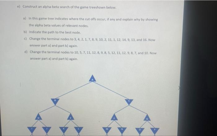 Solved e) Construct an alpha-beta search of the game | Chegg.com