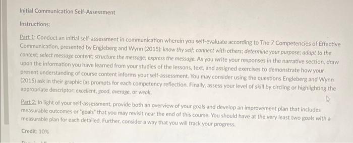 Initial Communication Self-Assessment Instructions: | Chegg.com