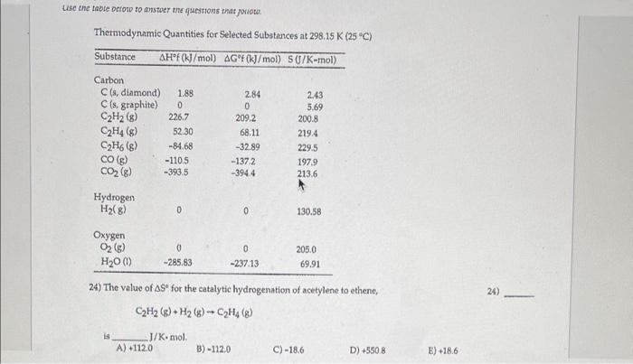 Solved Lise the tabse octose to anstwer the quesnons that | Chegg.com