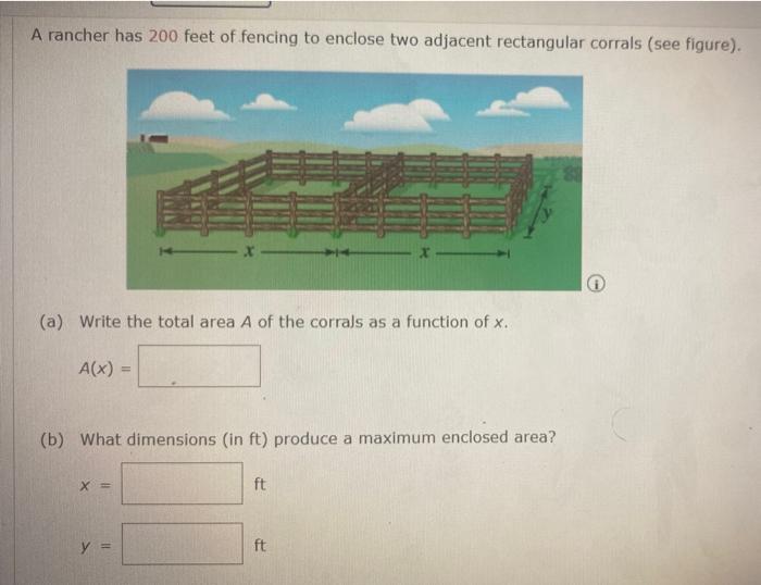 Solved A rancher has 200 feet of fencing to enclose two | Chegg.com