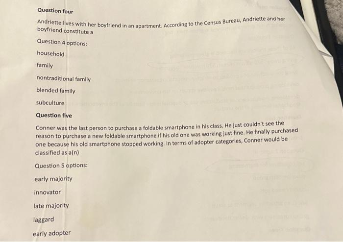 Solved Question four Andriette lives with her boyfriend in | Chegg.com