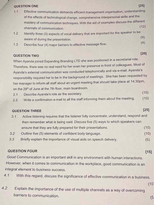 Solved QUESTION ONE [25] 1.1 Effective communication demands | Chegg.com
