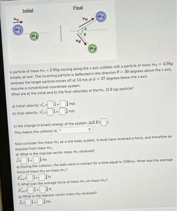 Solved A particle of mass m1=2.9 kg moving along the x axis | Chegg.com