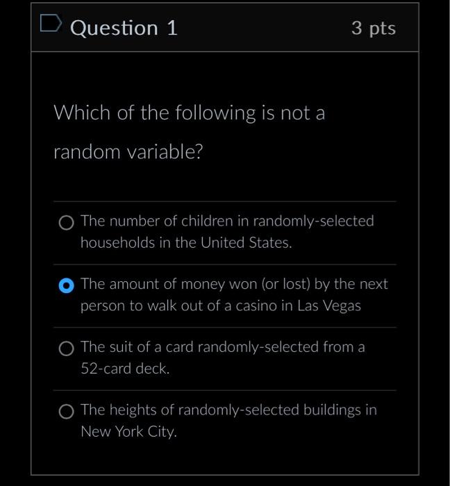 Solved Which of the following is not a random variable? The | Chegg.com