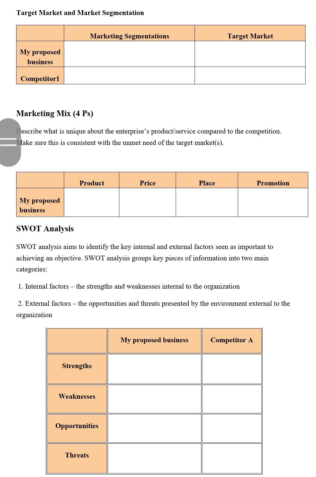 FEASIBILITY STUDY TEMPLATE - Marketing Feasibility - | Chegg.com