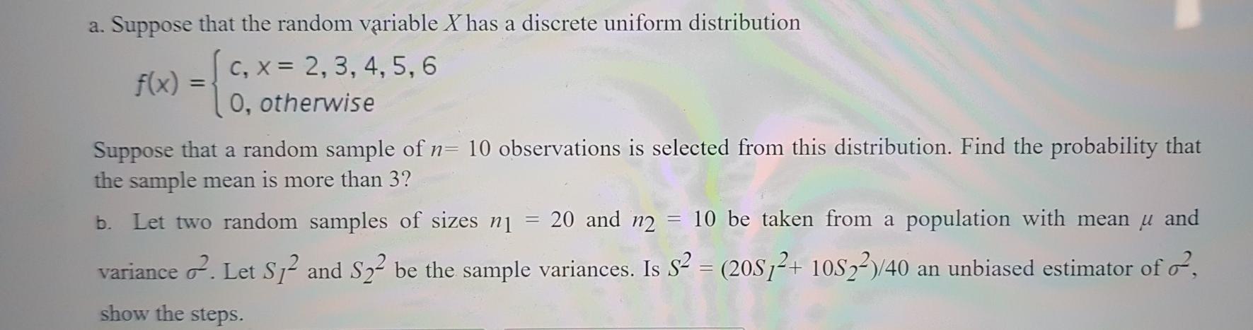 Solved a. Suppose that the random variable X has a discrete | Chegg.com
