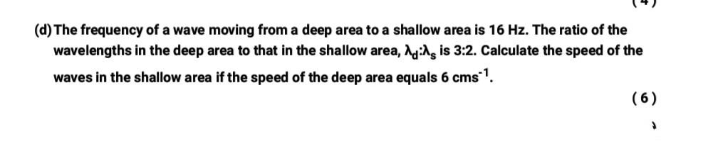 Solved (d) The frequency of a wave moving from a deep area | Chegg.com