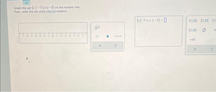 Solved Graph the set {x∣−7≤x≤−5} on the number line. Then, | Chegg.com