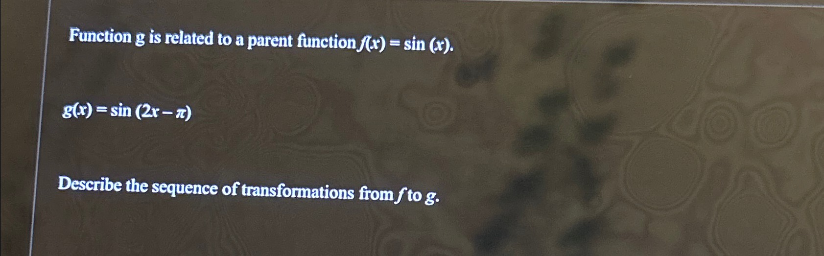 Solved Function g ﻿is related to a parent function | Chegg.com