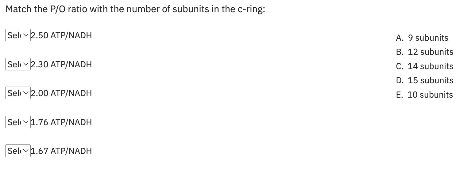 Solved Match the P/O ratio with the number of subunits in | Chegg.com